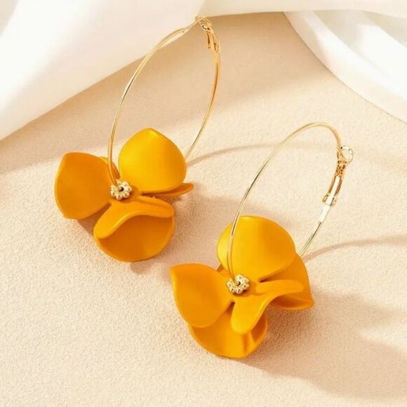 Zara | Jewelry | New Zariah Golden Yellow Tropical Flower Large Hoop ...